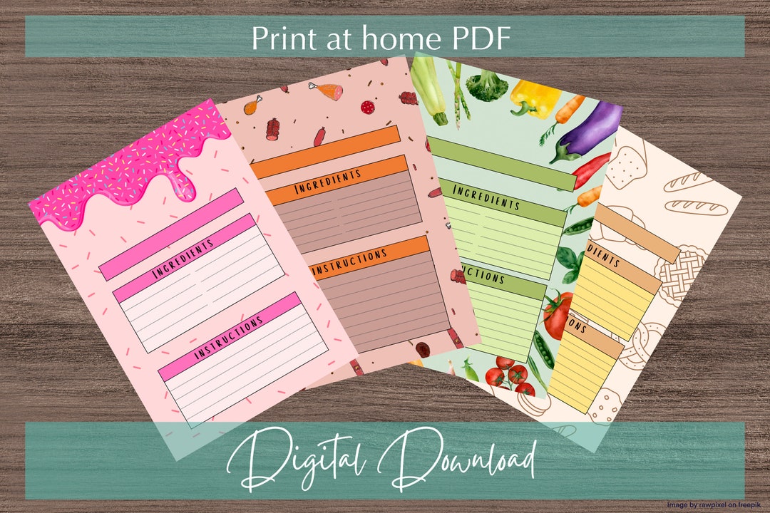Printable Recipe Cards Cute Recipe Cards Recipe Organizer Meal - Etsy