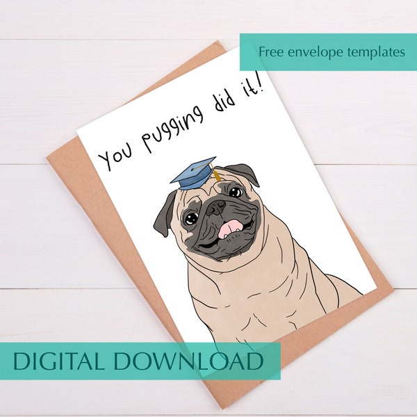 Pug Graduation Card - Etsy