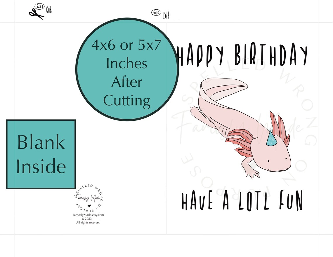 Axolotl Birthday Card Funny Axolotl Card Printable Birthday Cards for ...