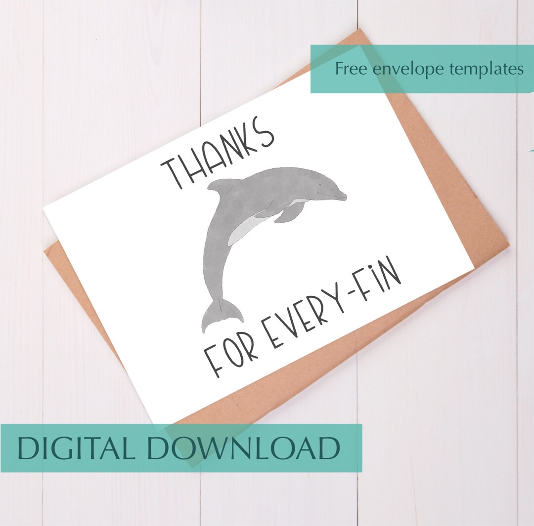 Funny Dolphin Thank You Card: Pun Appreciation Gift (digital Download ...
