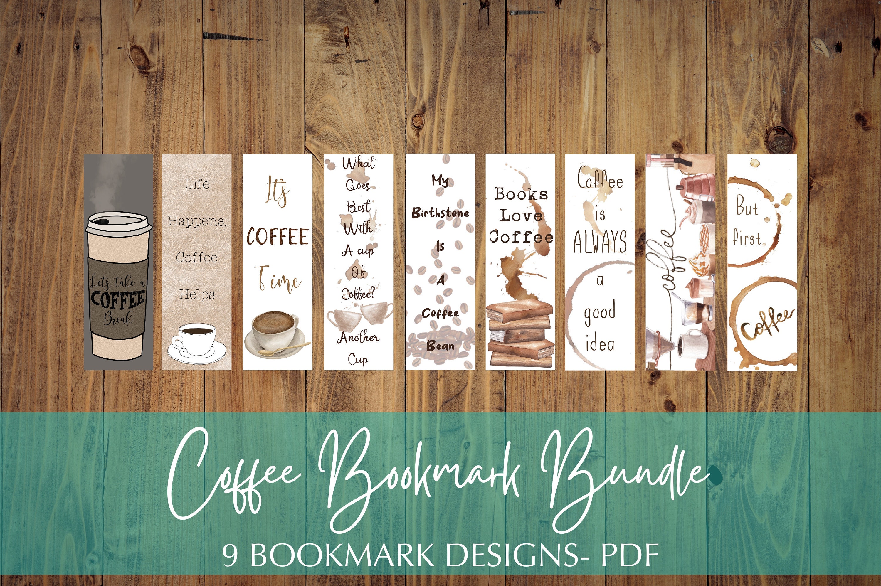 Coffee Bookmark Set Gift Coffee Stain Bookmark Books and Coffee ...