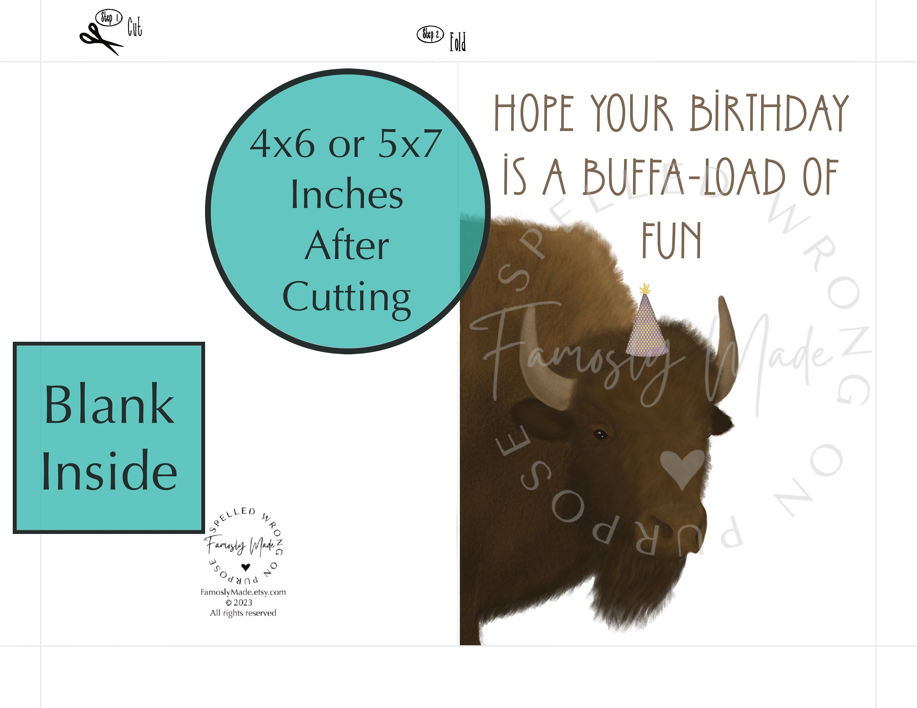 Buffalo Birthday Card Funny Bison Card Printable Birthday Cards for ...