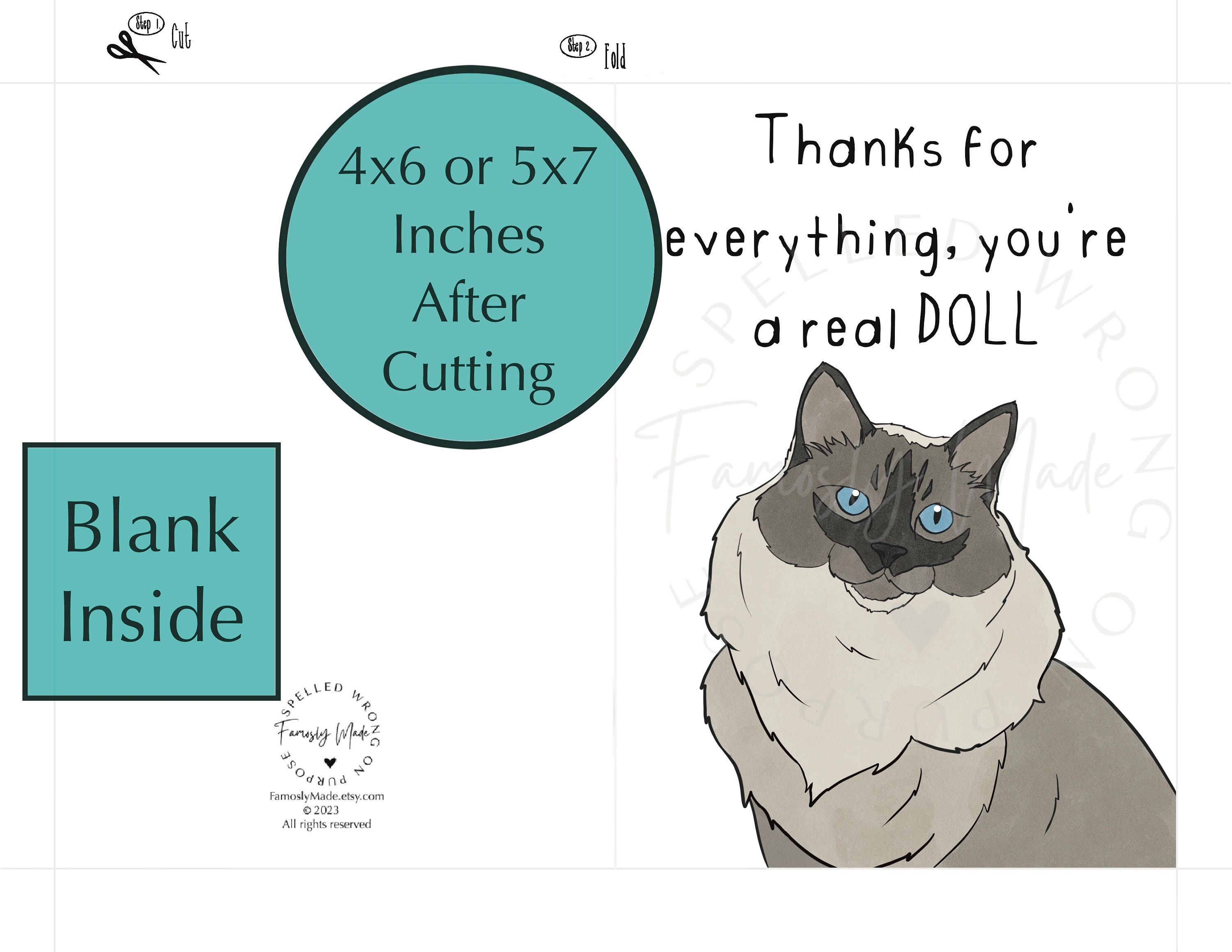 Ragdoll Cat Thank You Card Funny Ragdoll Cat Thank You Card for Cat Mom ...