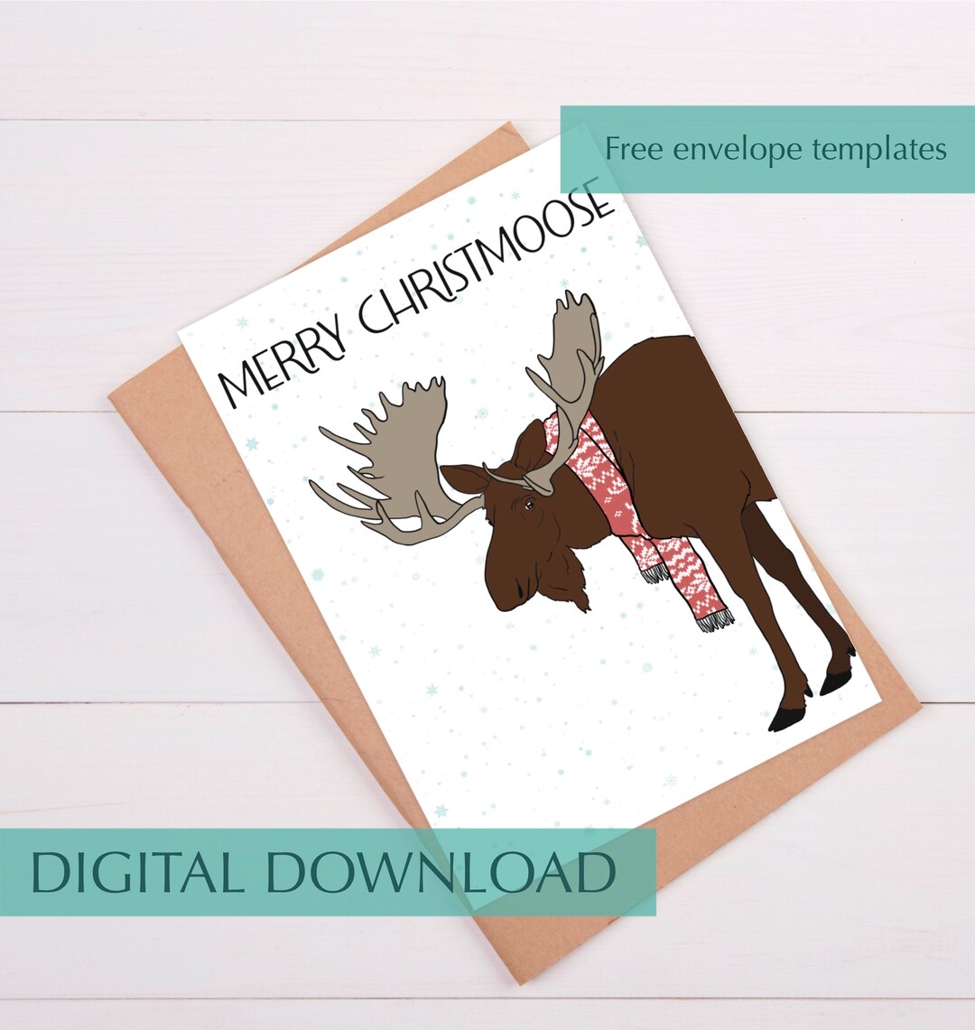 Moose Christmas Card Moose Christmas Printable Holiday Greeting Card ...