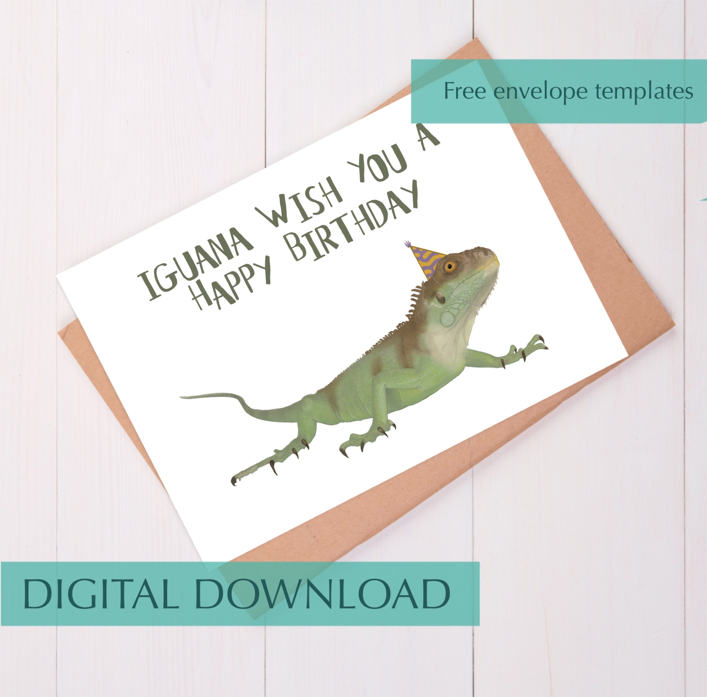 Iguana Birthday Card Funny Lizard Card Printable Birthday Cards for ...