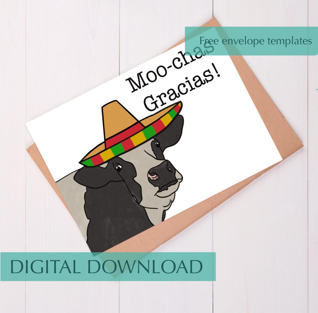 Funny Cow Thank You Card: Moo-chas Gracias (digital Download) - Etsy