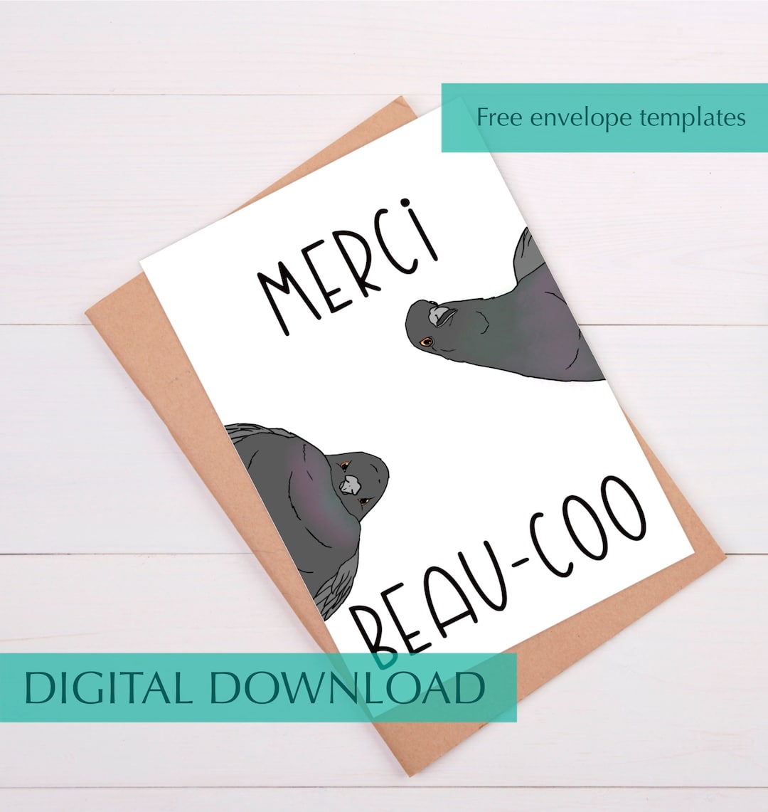 French Pigeon Thank You Card Funny Bird Thank You Card for Friend ...