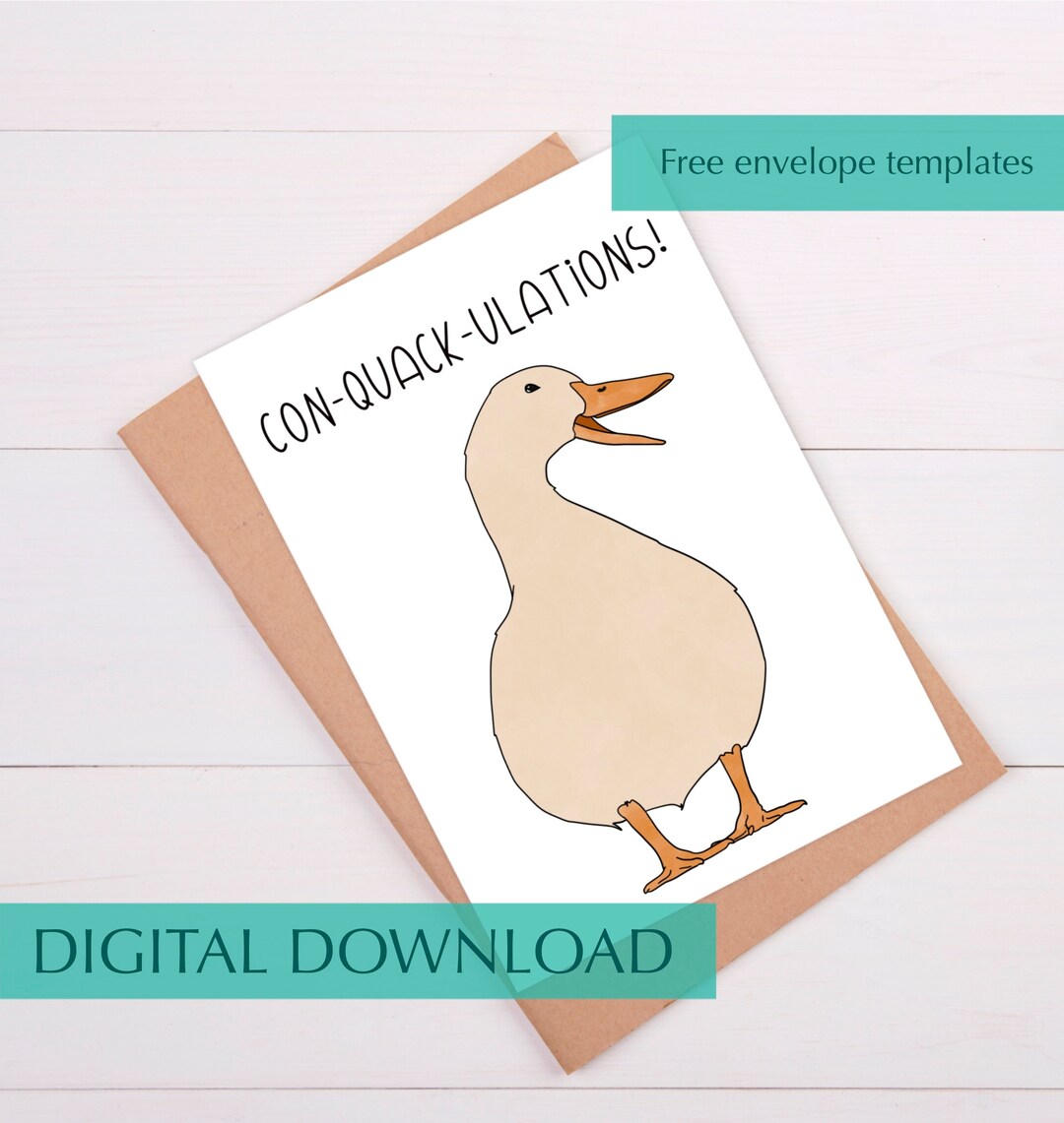 Funny Duck Congratulations Card: Con-quack-ulations Pun (digital ...