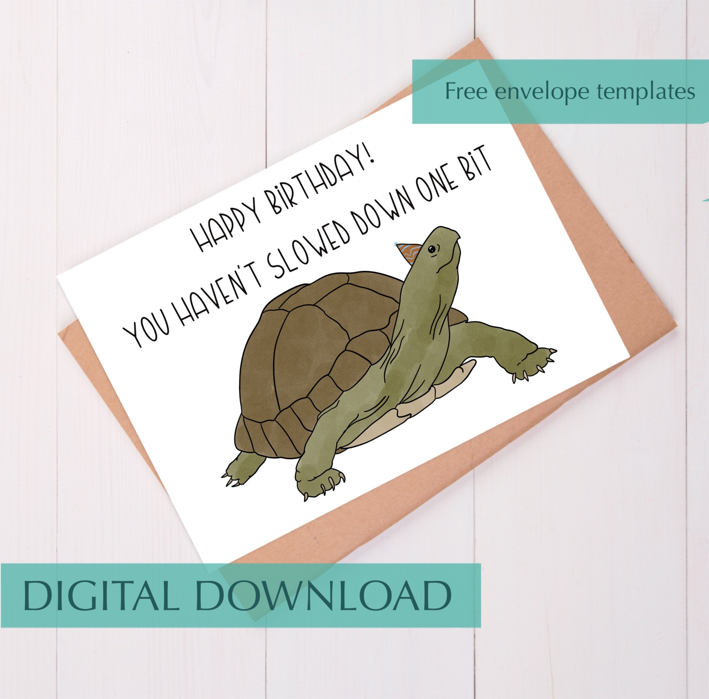 Turtle Birthday Card Funny Turtle Pun Card Printable Birthday Card for ...