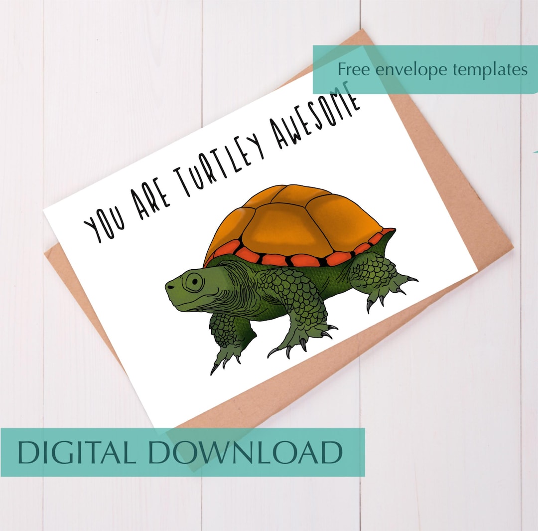 Turtle Thank You Card Funny Turtle Thank You Card for Friend Printable ...