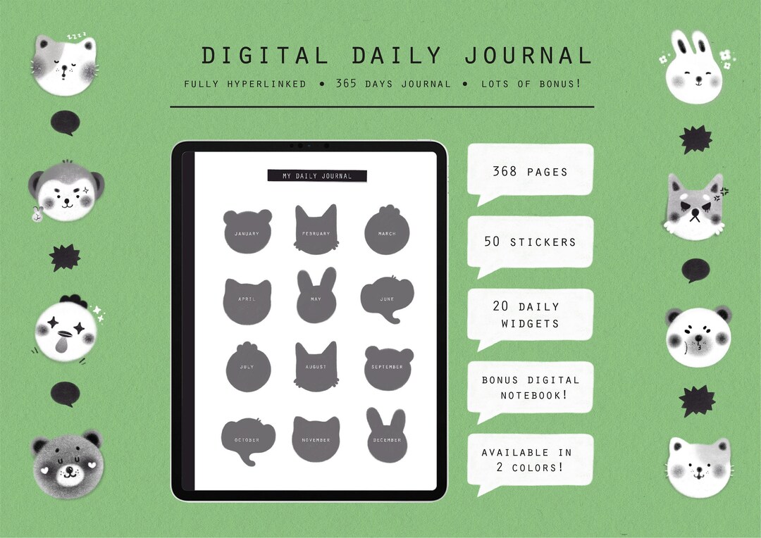 Digital Daily Journal 365 Days - Light Version | Cute Illustrated ...