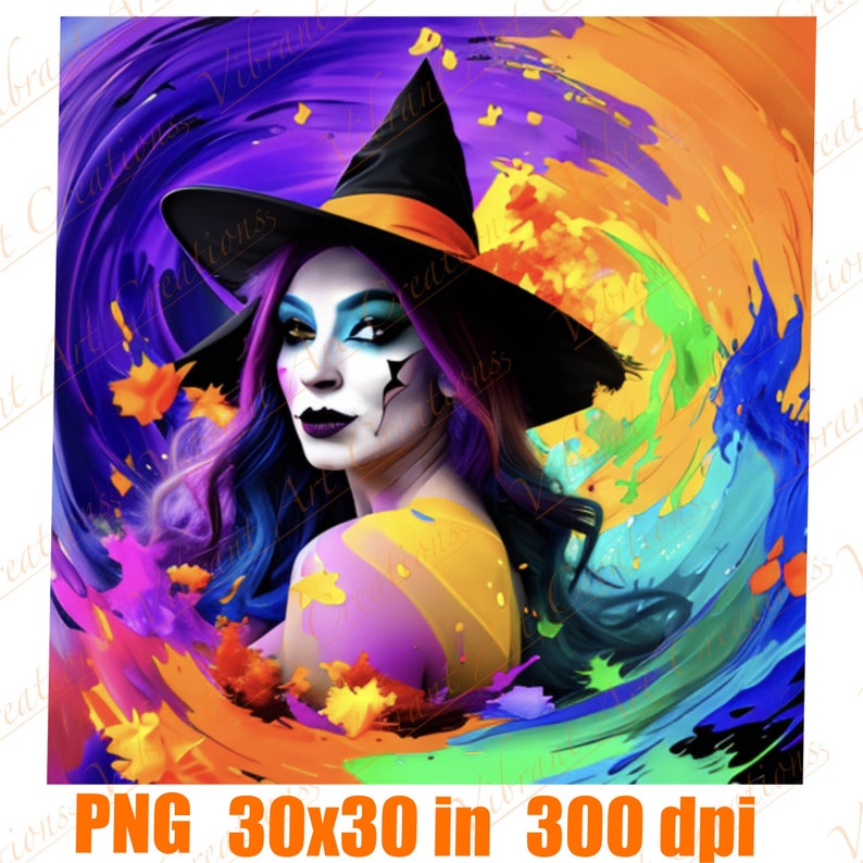 Colorful Witch Extra Large PNG Printable Beautiful Girl Spooky - Etsy