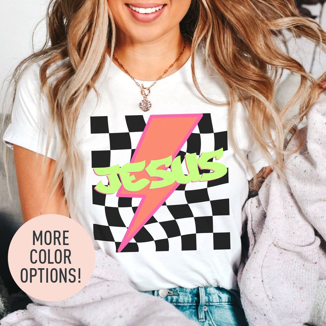 Neon Jesus Comfort Colors Tee, Christian Lightning Bolt Shirt - Etsy