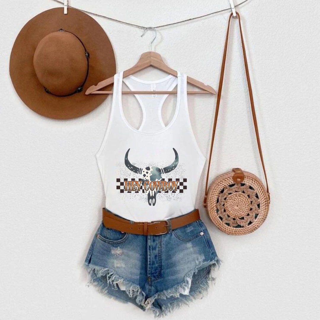 Bull Head Western Tank Top, Cow Skull Country Shirt, Country Rodeo Tank ...