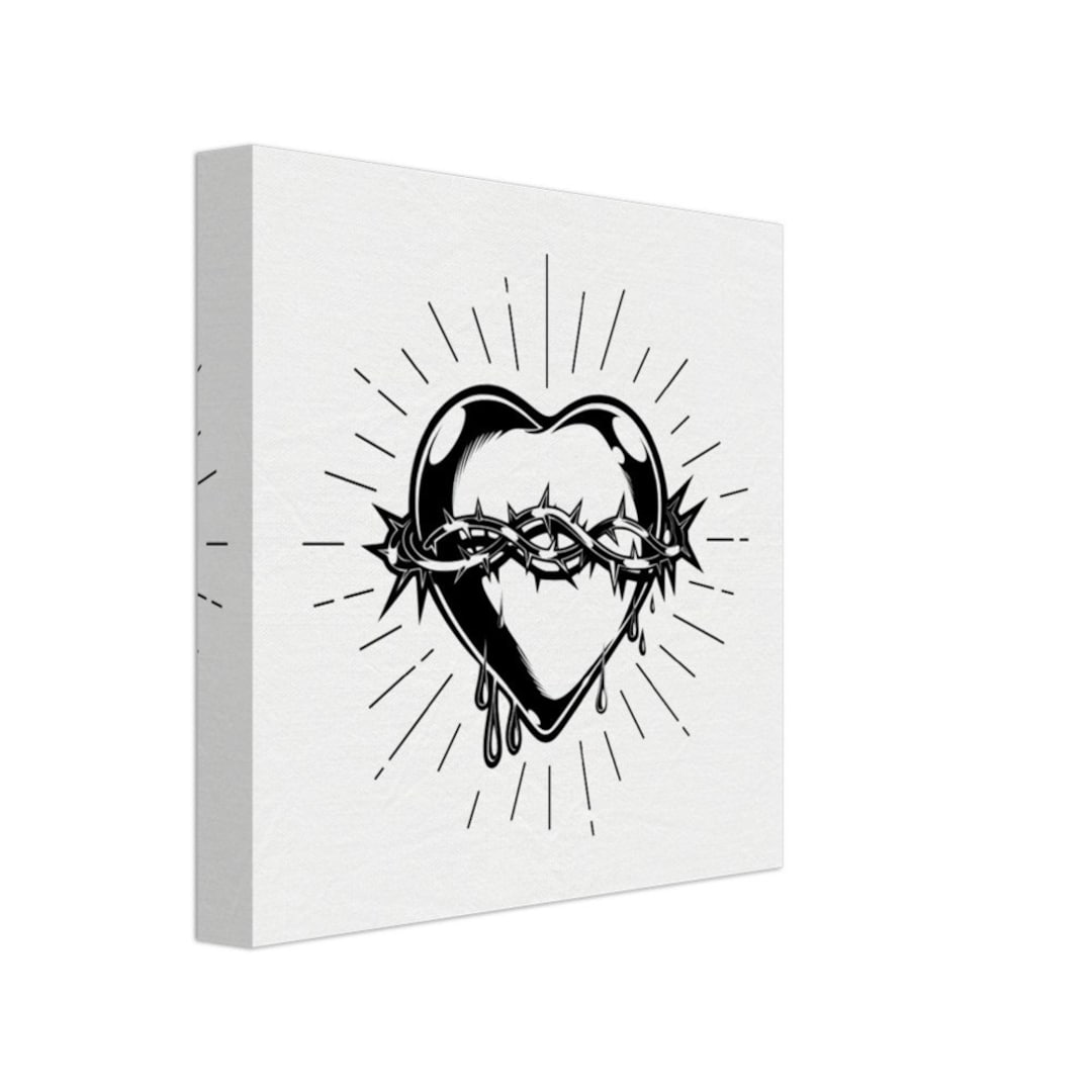Symbolic Sacred Heart Line Art Canvas Print Hand-drawn Design ...