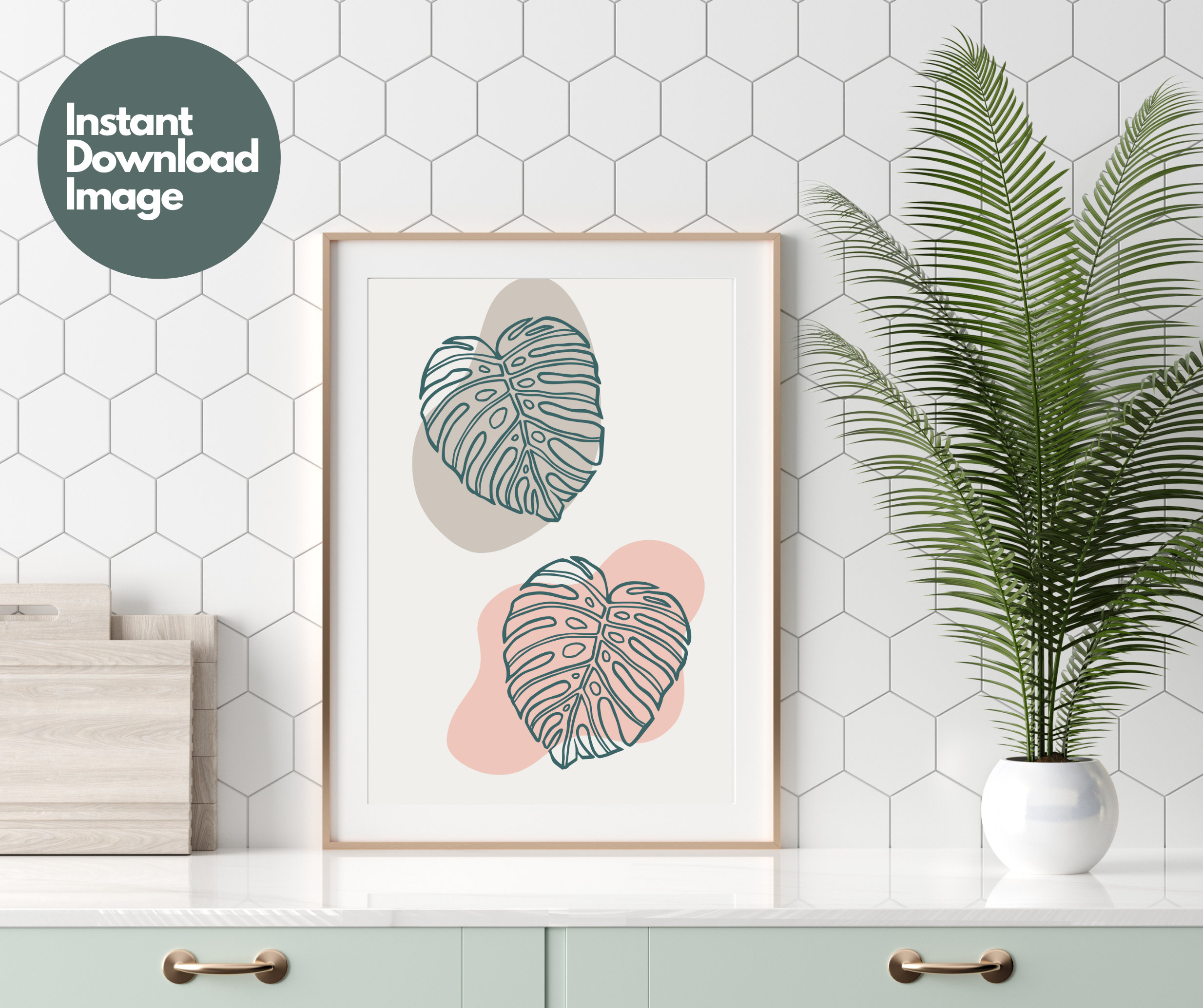 Monstera Leaf Line Art Print, Tropical Wall Decor (digital Download) - Etsy