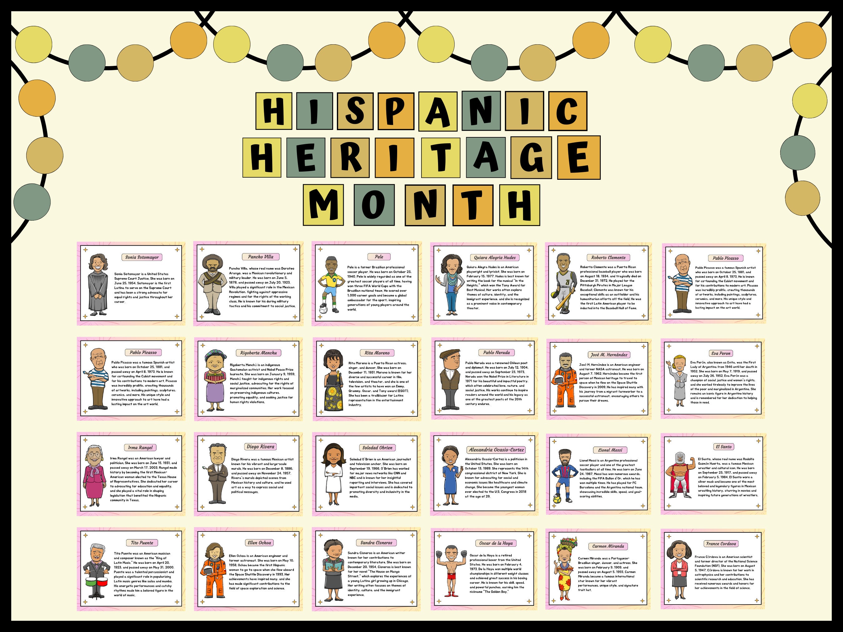 Hispanic Heritage Month Bulletin Board Inspiring Biographies Bulletin ...