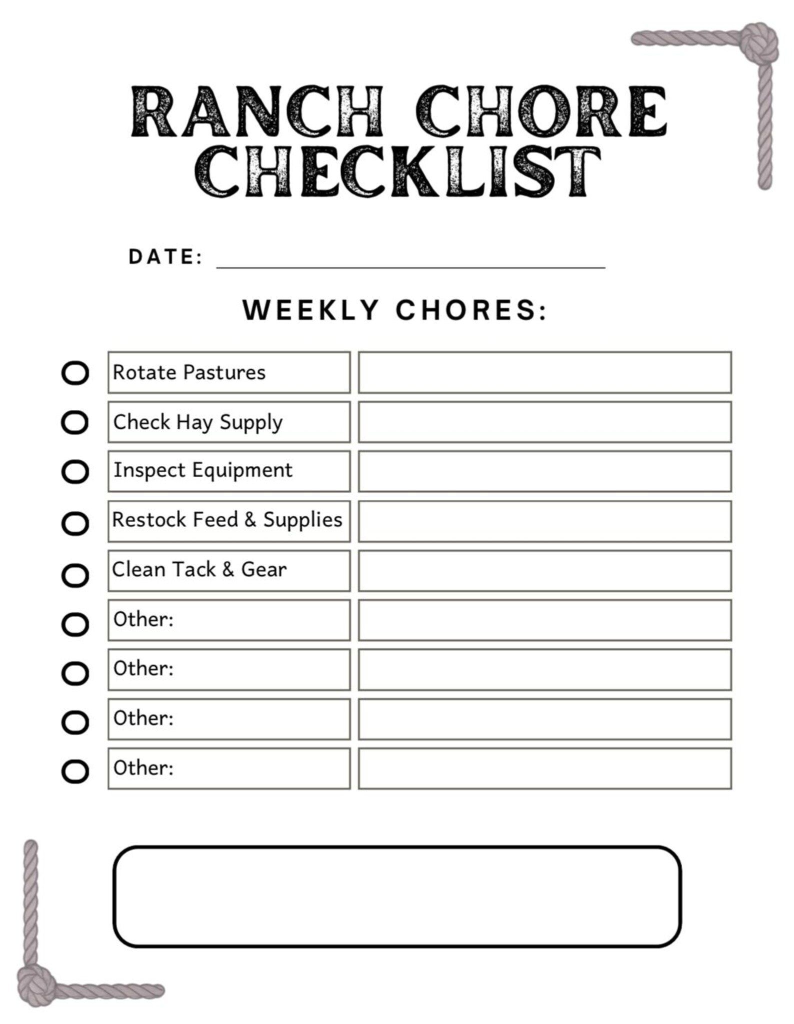 Ranch Chore Checklist Printable - Rustic Weekly Ranch To-do List ...