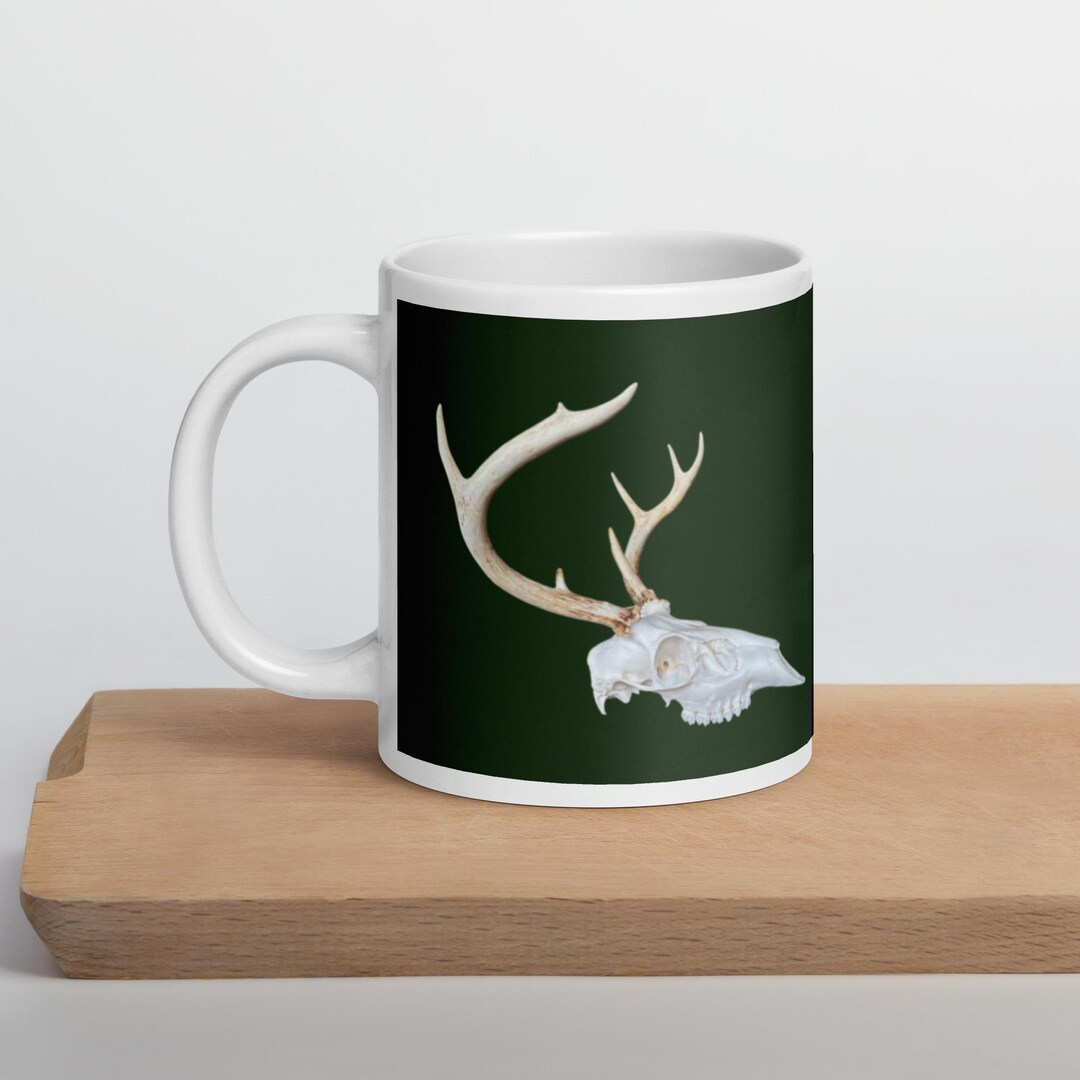 Rustic Deer Skull Antler Mug – Nature Inspired Hunting Lodge Coffee Cup ...
