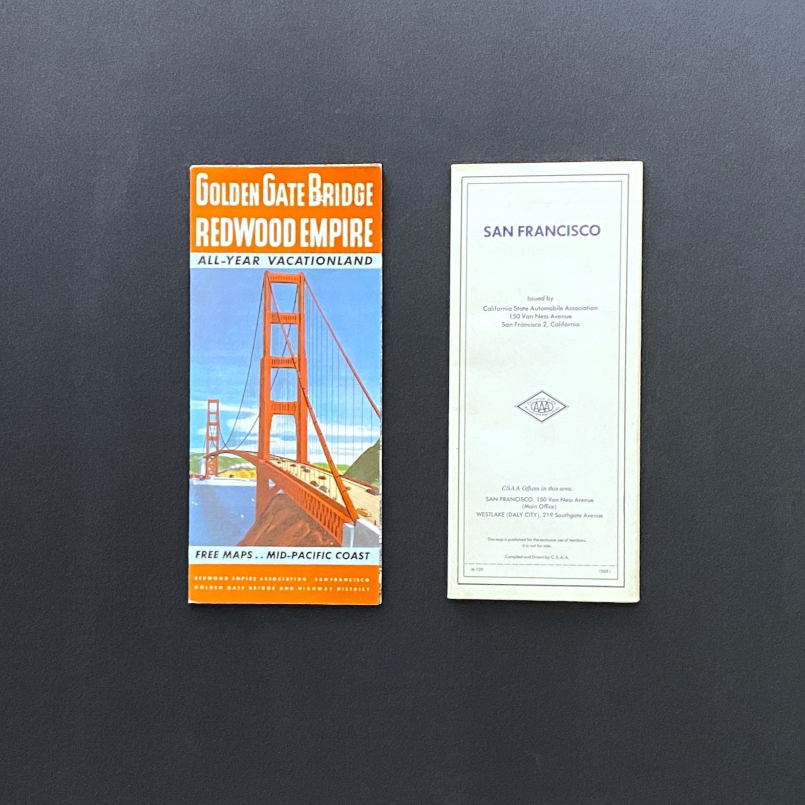 Vintage Maps Golden Gate Bridge San Francisco and Redwoods - Etsy