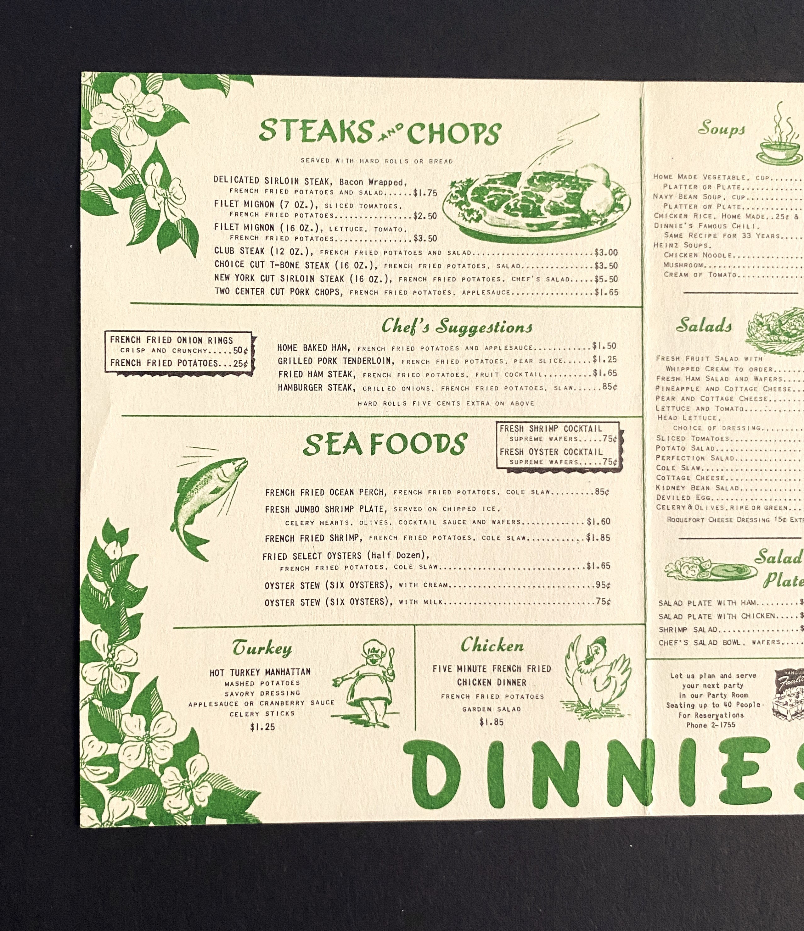 Vintage Restaurant Menu Dinnies of Richmond Indiana - Rare - Etsy