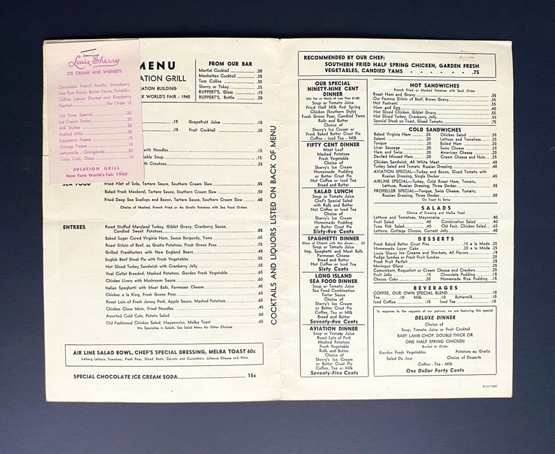 Vintage Menu Aviation Grill New York World’s Fair Aviation Pavilion ...