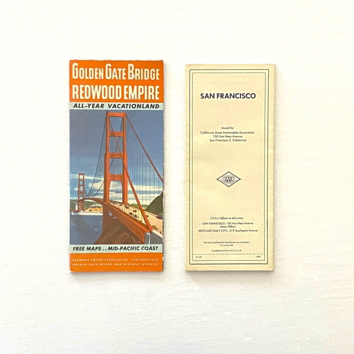 Vintage Maps Golden Gate Bridge San Francisco and Redwoods - Etsy