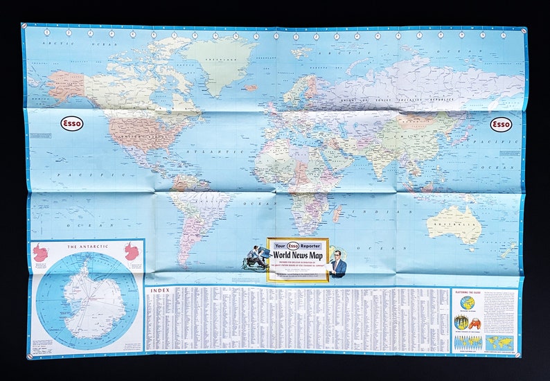 Vintage Map Esso Know Your World Map 1958 - Etsy