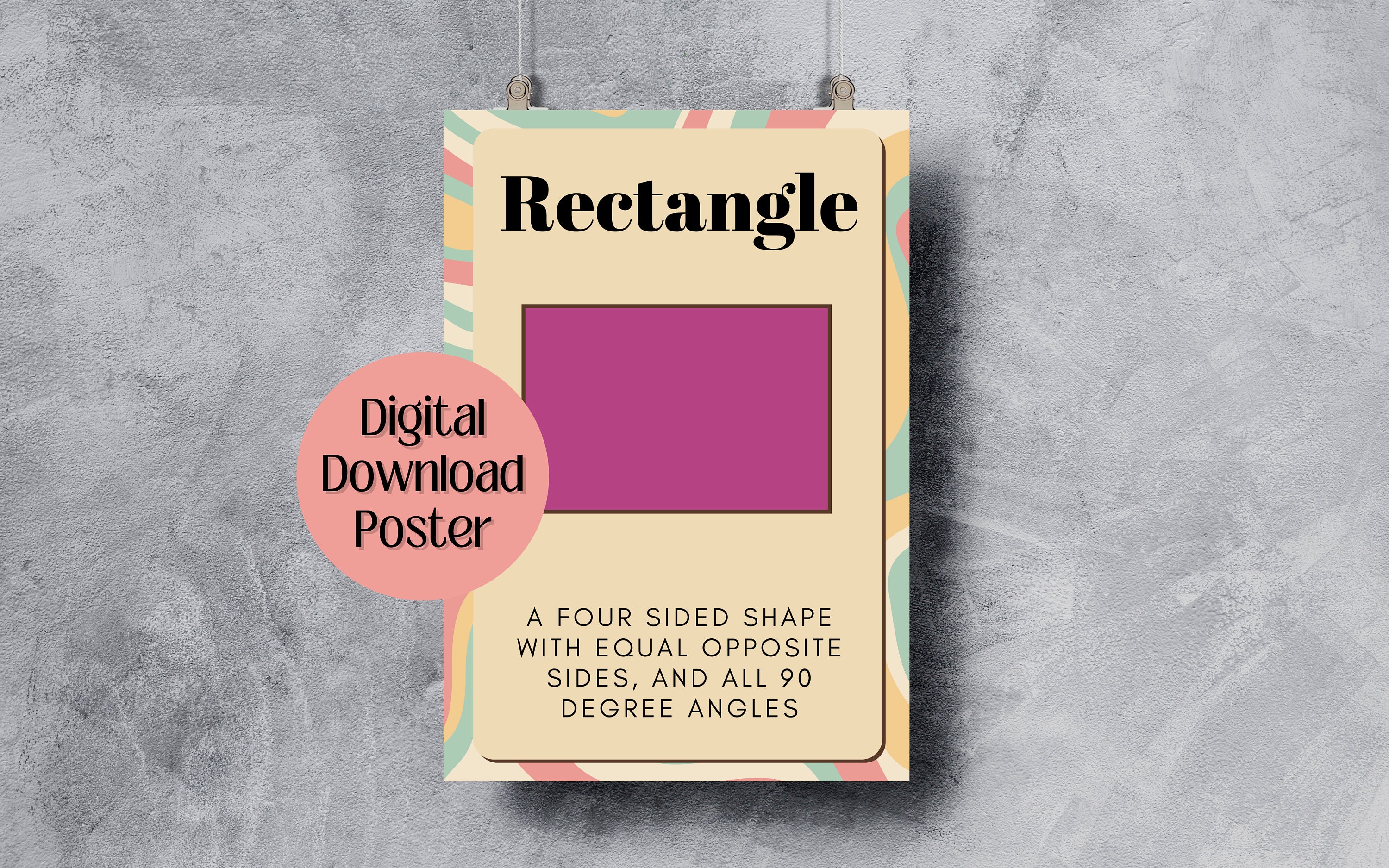 Set 8 Geometric Shapes Classroom Posters, Retro Math Posters, Kids Math ...