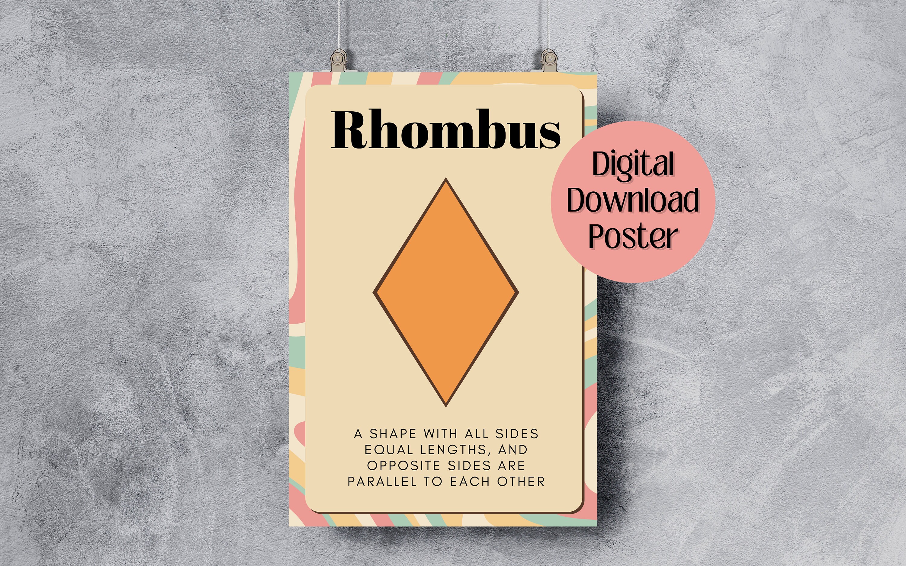 Set 8 Geometric Shapes Classroom Posters, Retro Math Posters, Kids Math ...