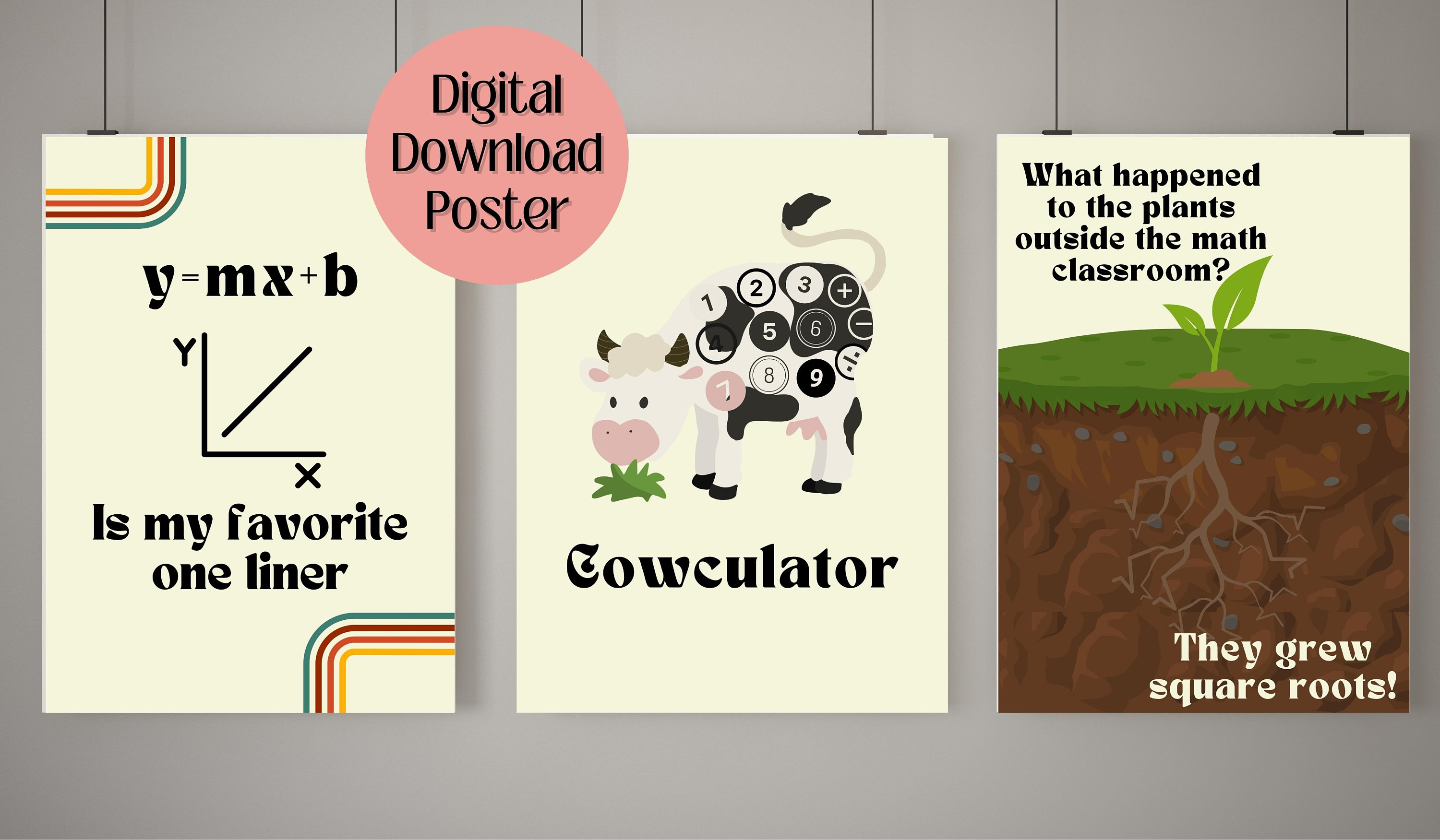 Set of 6 Funny Math Classroom Posters, Retro Math Posters, High School ...