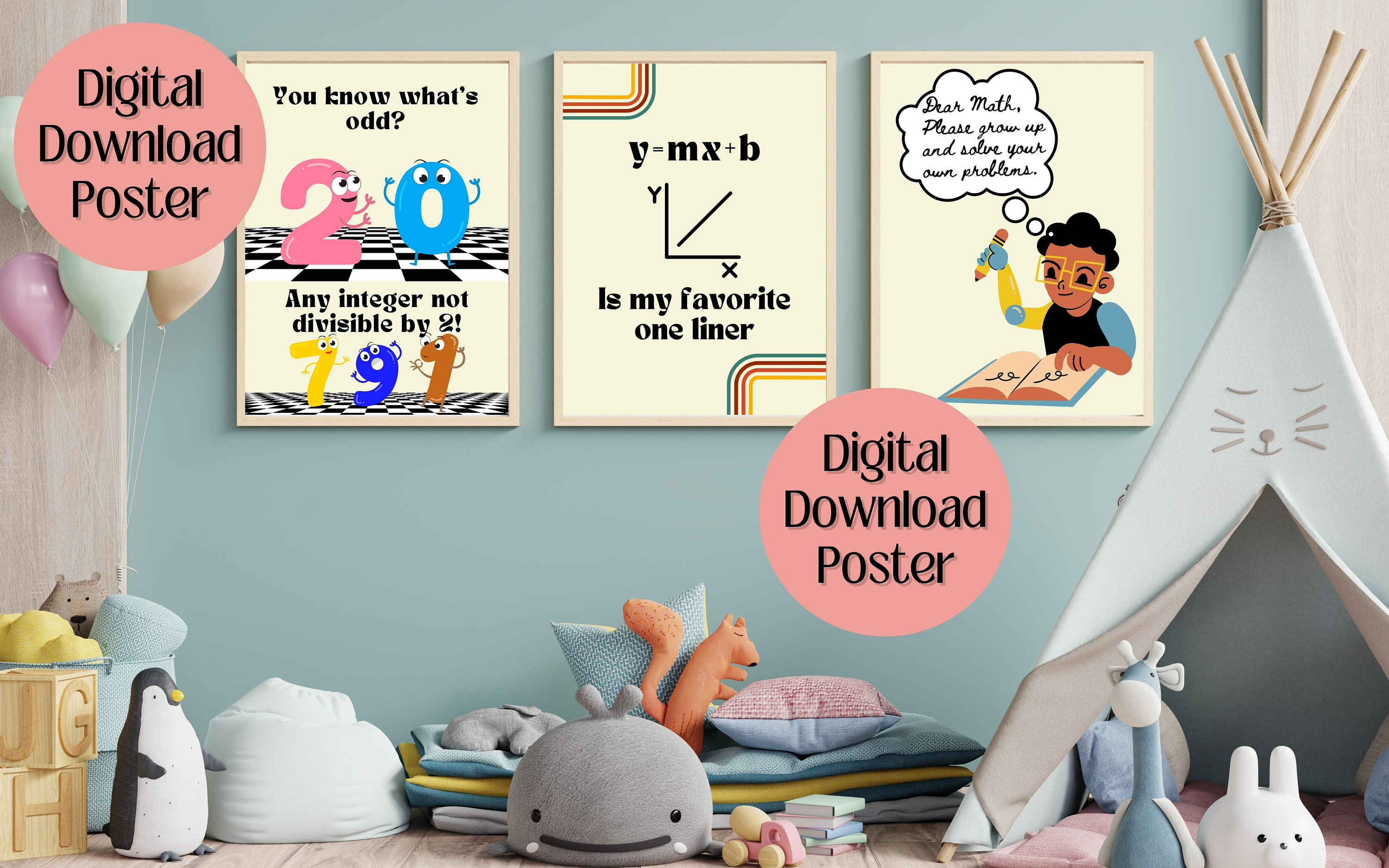 Set of 6 Funny Math Classroom Posters, Retro Math Posters, High School ...