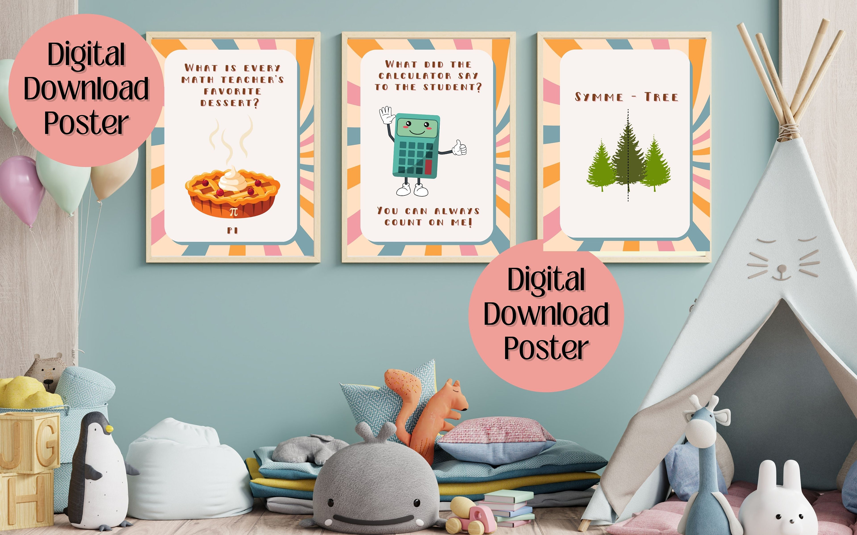 Set of 6 Cute Funny Classroom Posters, Retro Math Posters, High School ...