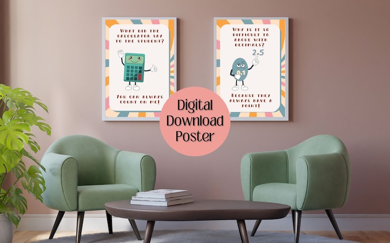 Set of 6 Cute Funny Classroom Posters, Retro Math Posters, High School ...