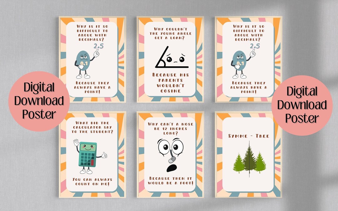 Set of 6 Cute Funny Classroom Posters, Retro Math Posters, High School ...
