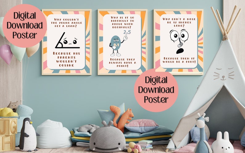 Set of 6 Cute Funny Classroom Posters, Retro Math Posters, High School ...
