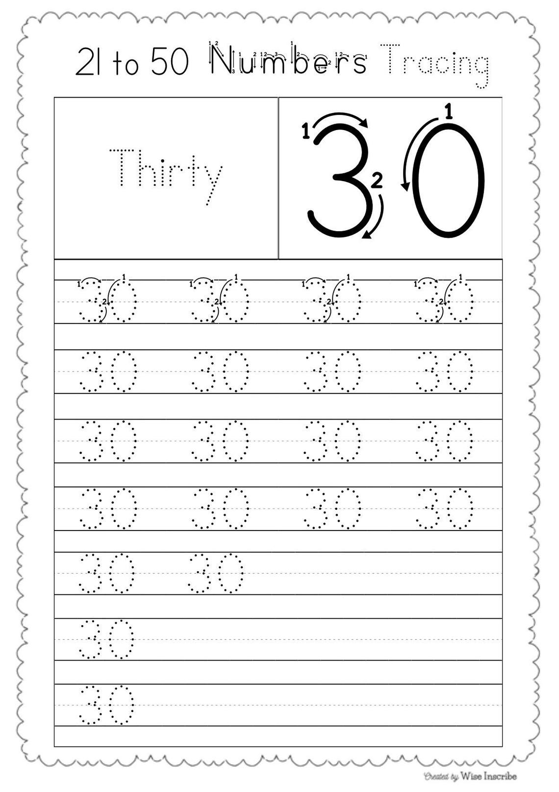 Numbers Tracing Worksheets 21-50: EYFS Preschool Printable - Etsy