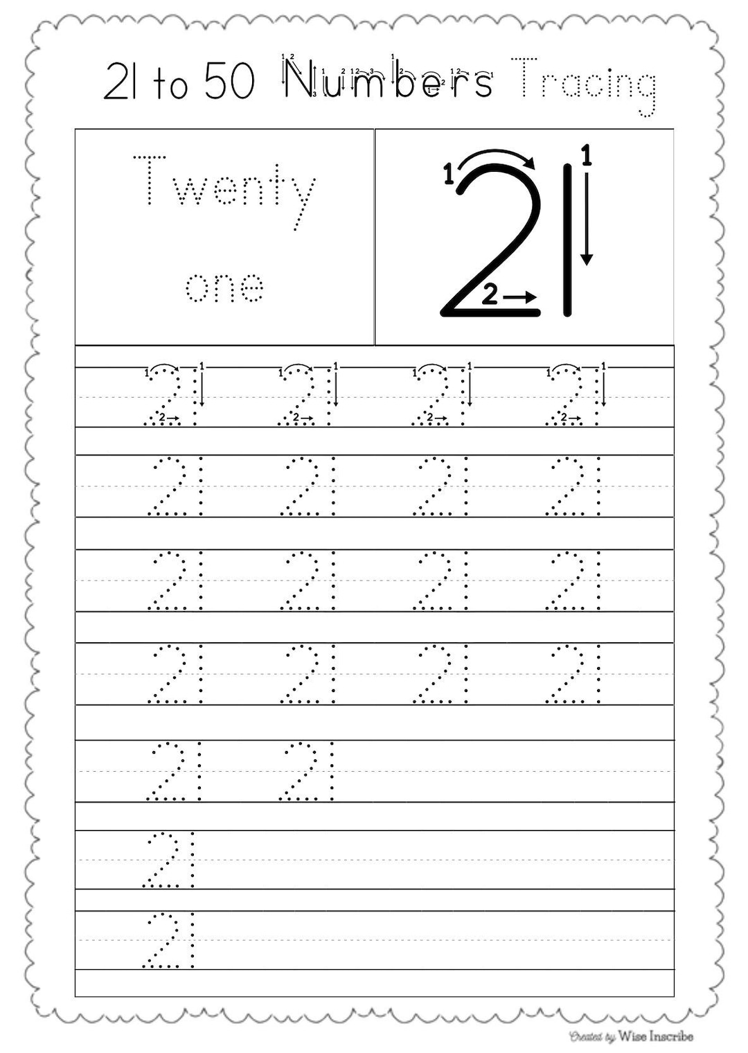 Numbers Tracing Worksheets 21-50: EYFS Preschool Printable - Etsy