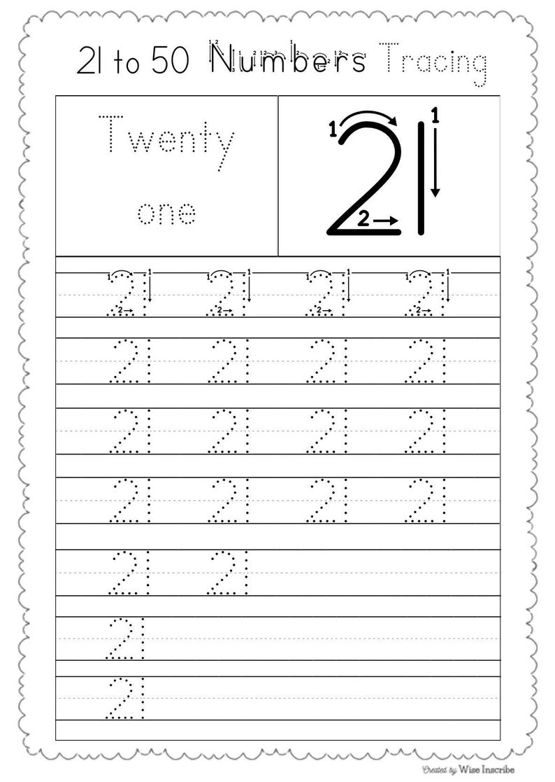 Numbers Tracing Worksheets 21-50: EYFS Preschool Printable - Etsy