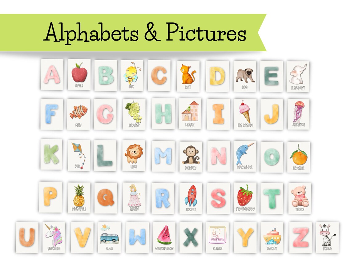 ABC Alphabets Flash Cards A-Z Cards Learn Abcs With Pictures ...