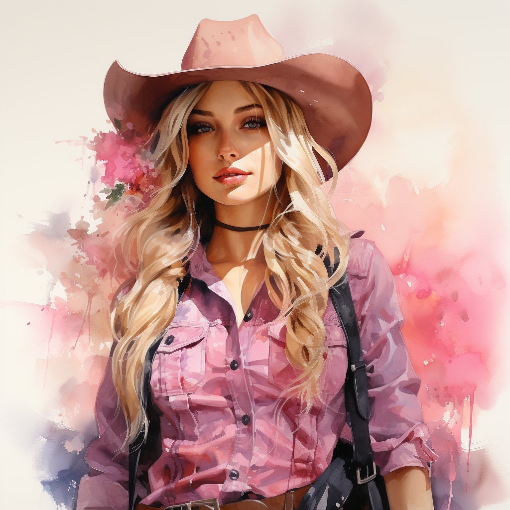 Cow Girl Barbie Inspired Water Color Drawing Digital Print - Etsy