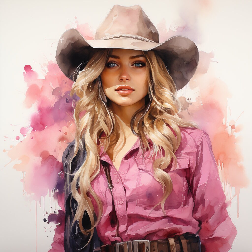 Cow Girl Barbie Inspired Water Color Drawing Digital Print - Etsy