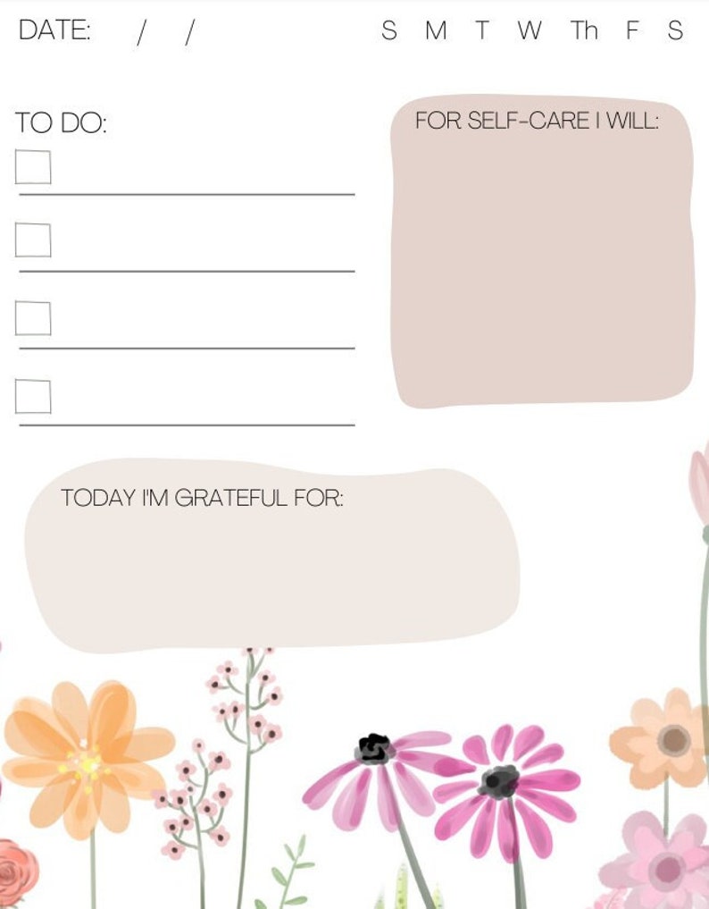Daily To-do Sheet Including Self-care and Gratitude - Etsy