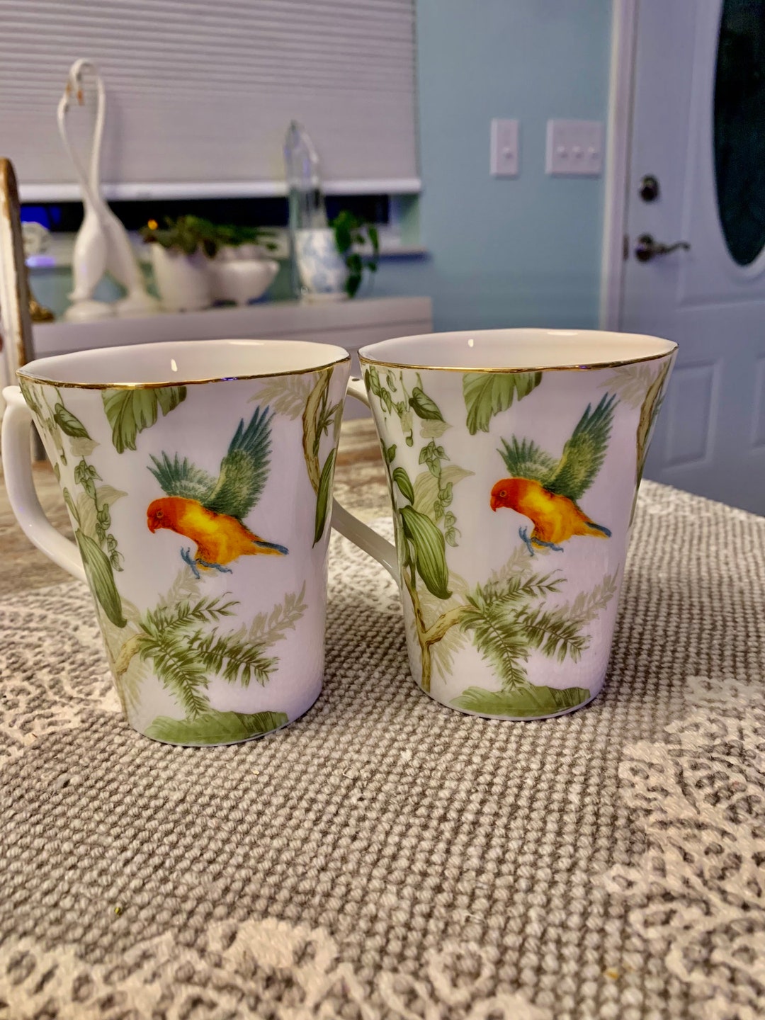 Set of 2 Tropical Parrot Tea Cups Graces Teaware Jungle Paradise ...