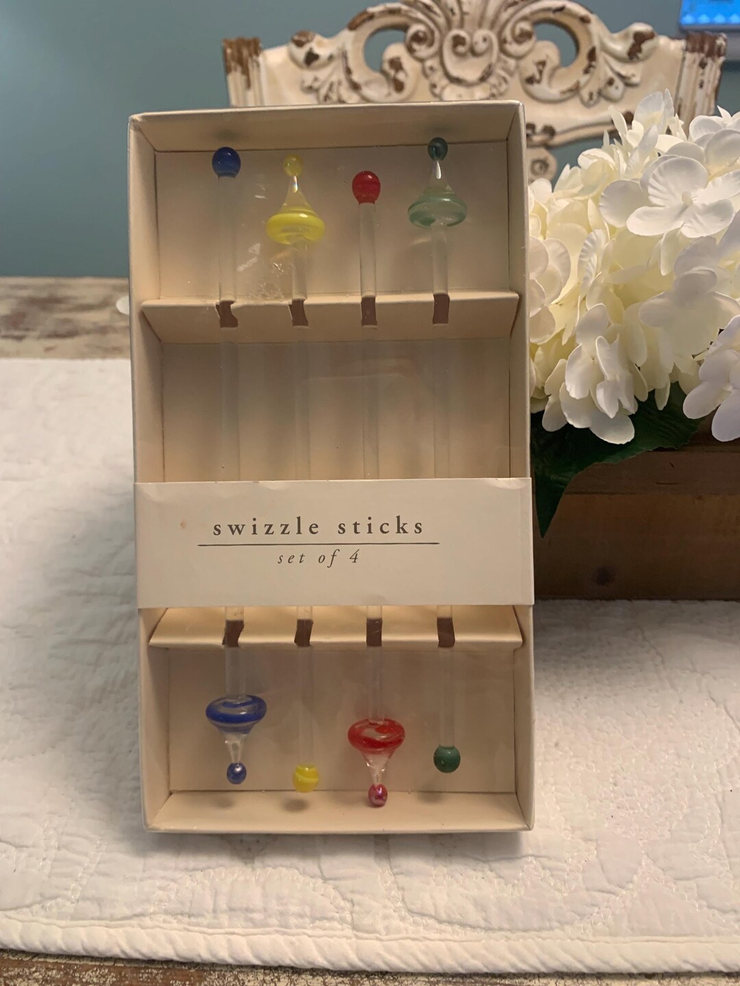 Vintage Original Pier 1 Set of 4 Tent Top Multicolor Swizzle Stick Set ...