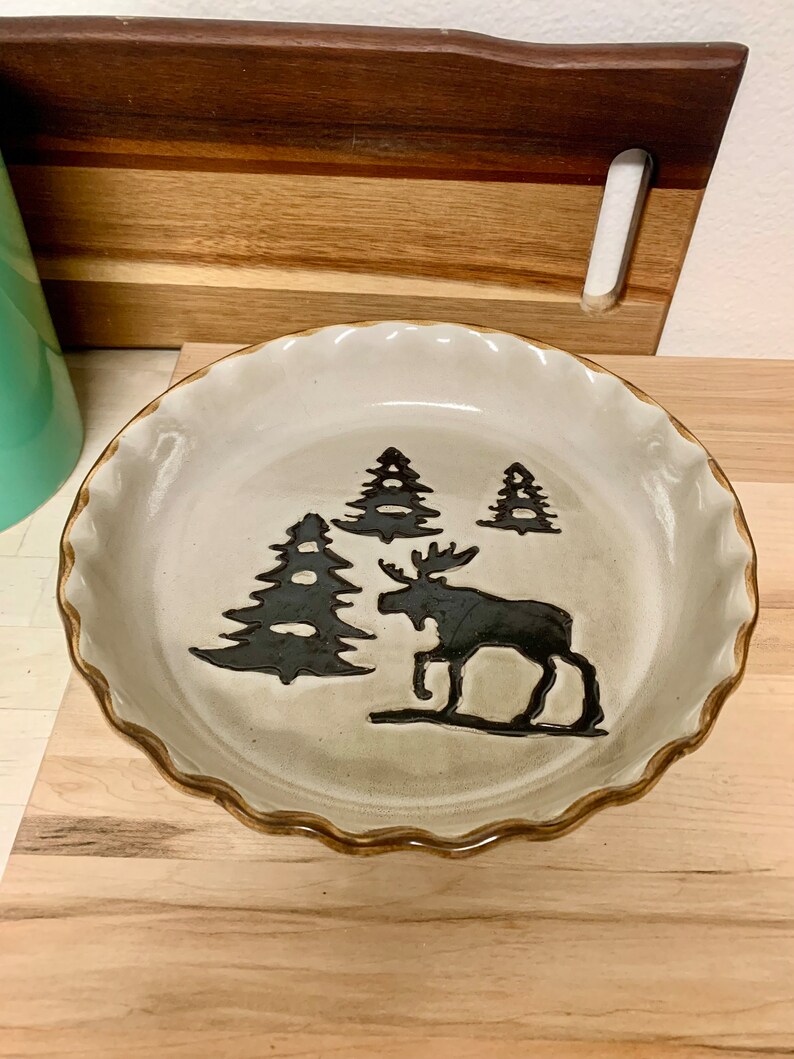 Home Studios Woodland Collection Moose Trees Rustic Stoneware Pie Plate ...