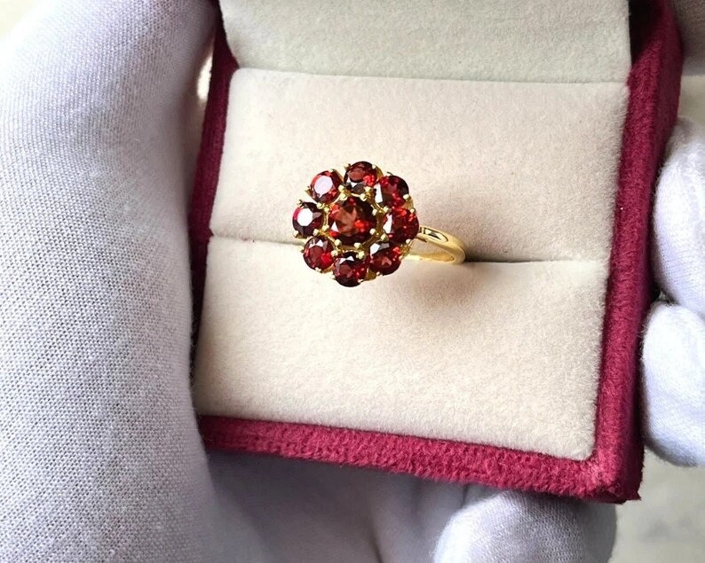 Flower Ring Natural Red Garnet Flower Ring 14k Gold - Etsy