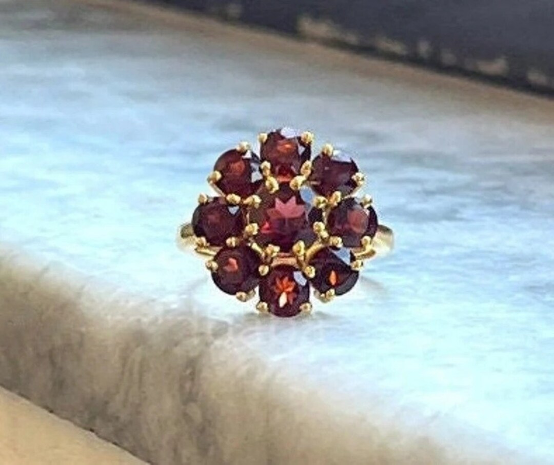 Flower Ring Natural Red Garnet Flower Ring 14k Gold - Etsy