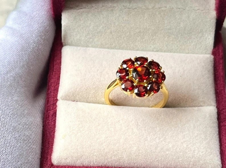Flower Ring Natural Red Garnet Flower Ring 14k Gold - Etsy