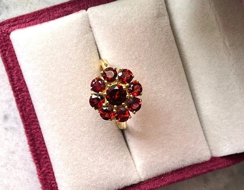 Flower Ring Natural Red Garnet Flower Ring 14k Gold - Etsy